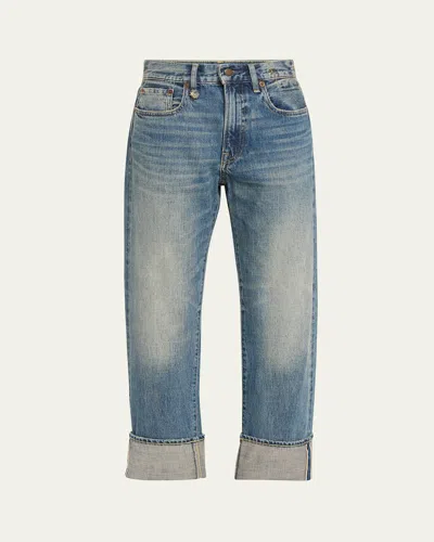 R13 Cuffed Boyfriend Jeans In Aspen Selvedge Blue | ModeSens
