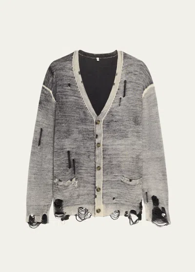 R13 Distressed Boyfriend Cardigan In Distressed Black | ModeSens