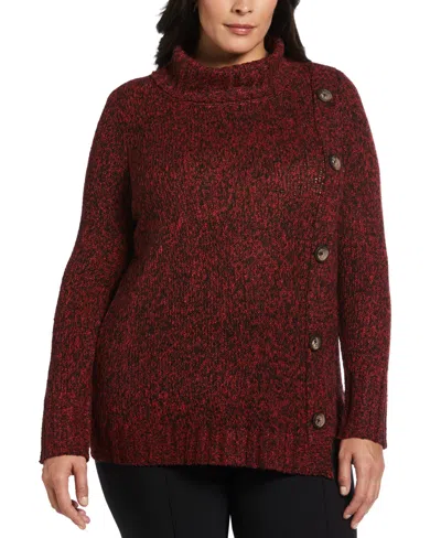 Rafaella Plus Size Boucle Asymmetrical Button Sweater In Ruby | ModeSens