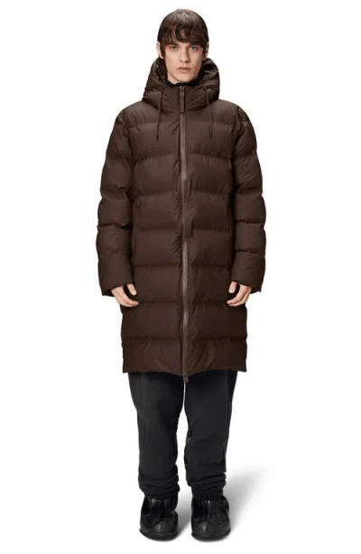 Rains Alta Waterproof Long Hooded Puffer Coat In Frame | ModeSens
