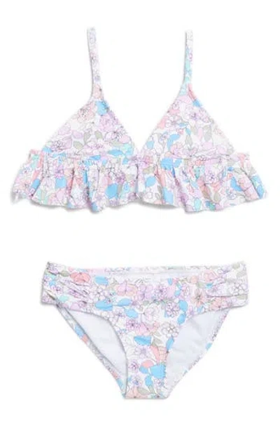 Raisins Kids' Floral Ruffle Two-piece Swimsuit In Purple Multi | ModeSens