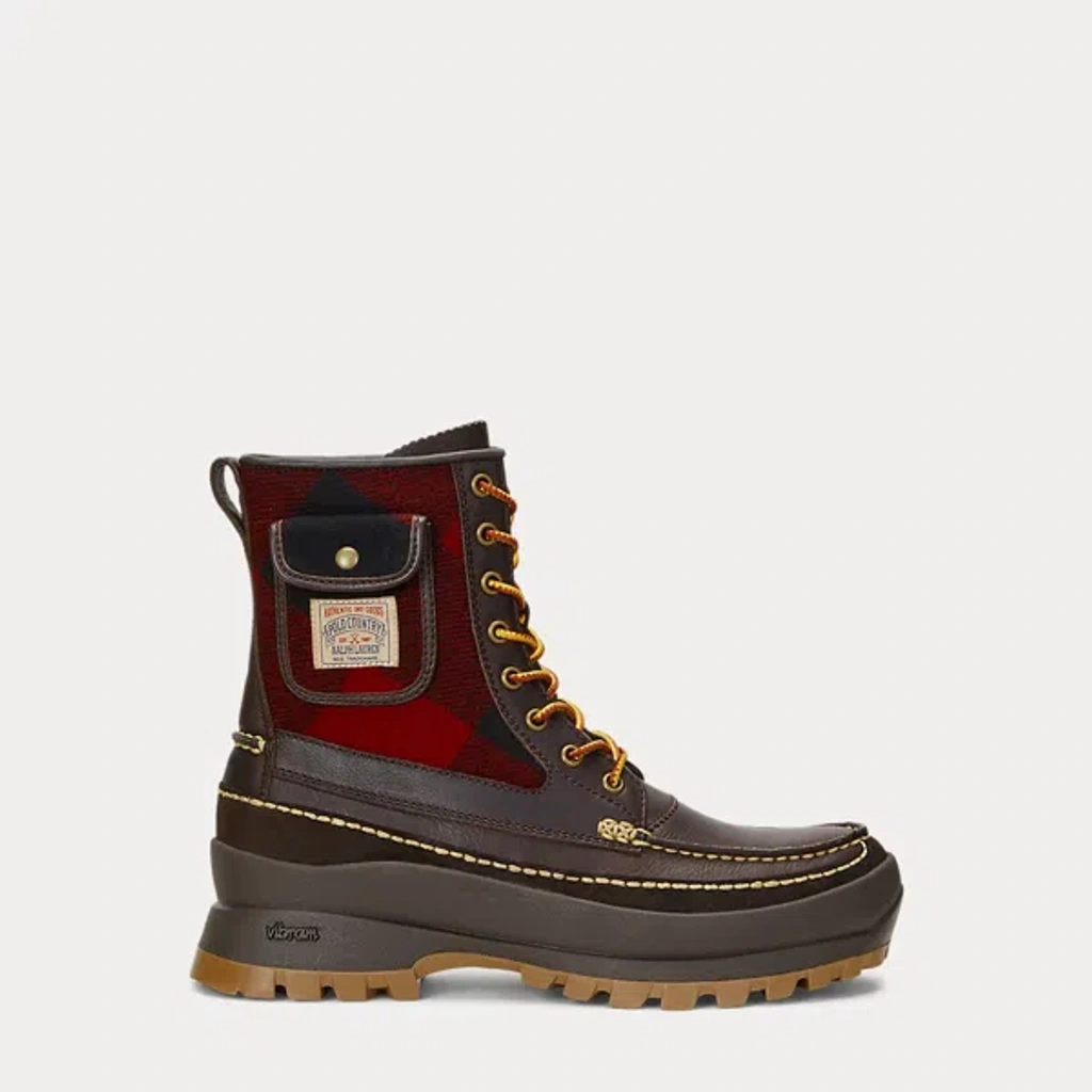 Polo Ralph Lauren Logan Leather & Plaid Wool Boot In Chocolate | ModeSens
