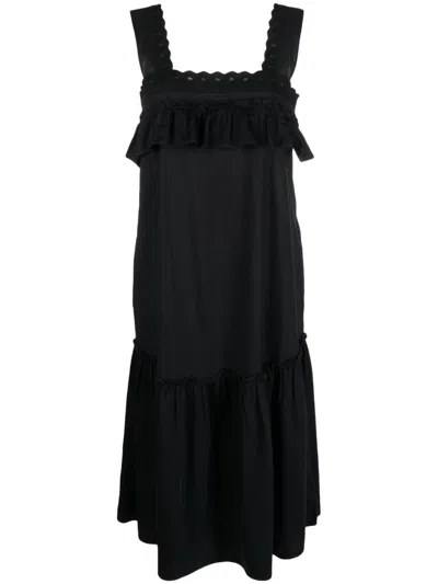 Rrl Zoe Ruffle-trim Midi Dress In Black | ModeSens