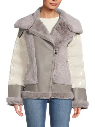 Ramy Brook Women's Evelynn Faux Fur Puffer Biker Jacket In Grey | ModeSens