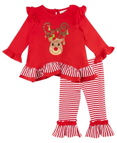 Rare Editions Baby Girl Reindeer Applique Outfit, 2-piece Set In Red ...