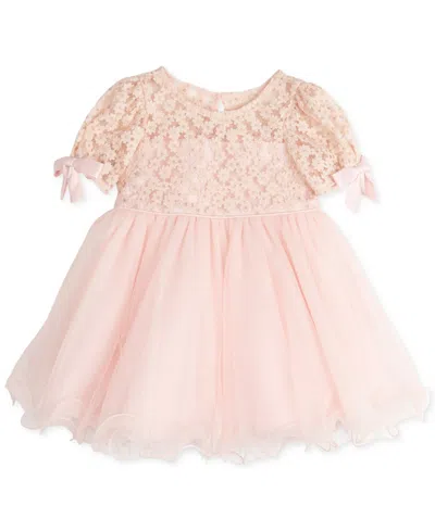 Rare Editions Baby Girls Embroidered Flower And Glitter Mesh Dress In ...