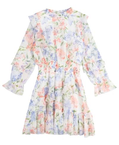 Rare Editions Kids' Big Girls Floral Chiffon Long Sleeve Dress In Ivory ...