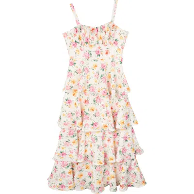 Rare Editions Kids' Tiered Floral Print Dress In Pink | ModeSens