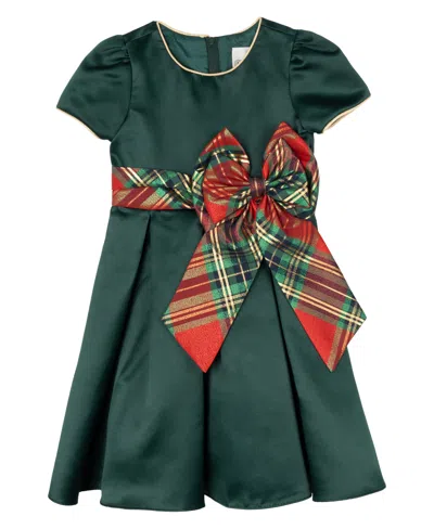 Rare Editions Kids' Little Girls Satin Plaid Social Dress In Hunter ...