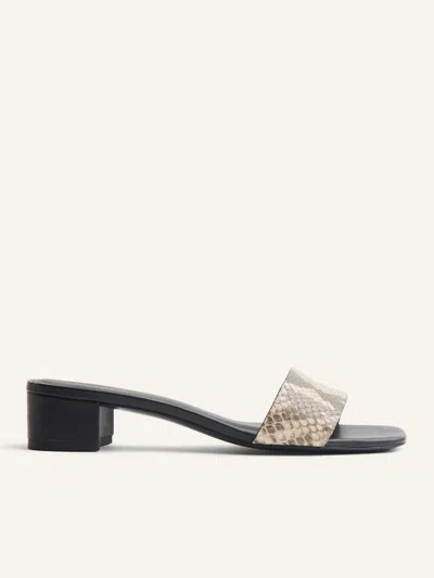 Reformation Mandy Minimal Block Heel Mule In Tan Snake-emboss | ModeSens