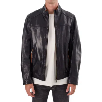 Regency Lambskin Leather Bomber Jacket In Navy | ModeSens