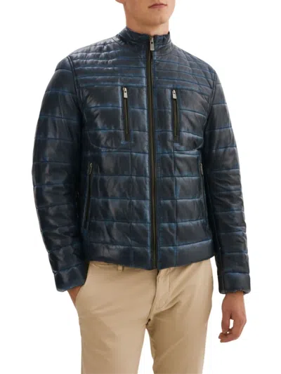 Regency Men's Quilted Leather Puffer Jacket In Navy | ModeSens