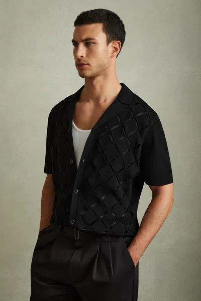Reiss Black Laser Cut-out Cuban Collar Shirt | ModeSens Reiss Black Laser Cut-out Cuban Collar Shirt | ModeSens