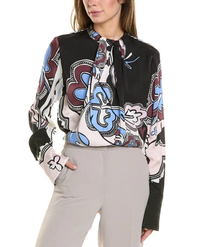 Reiss Black Sevanna Printed Pleat Front Blouse In Black Multi | ModeSens