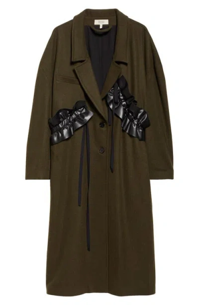 Renaissance Renaissance Sharif Leather Ruffle Wool Blend Coat In Green ...