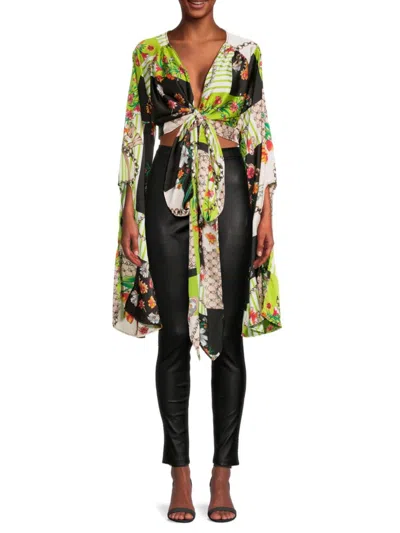 Renee C Women's Floral Tie Front Top In Green Multi | ModeSens