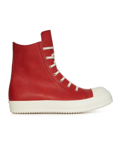 Rick Owens High-top Leather Sneakers In Red | ModeSens