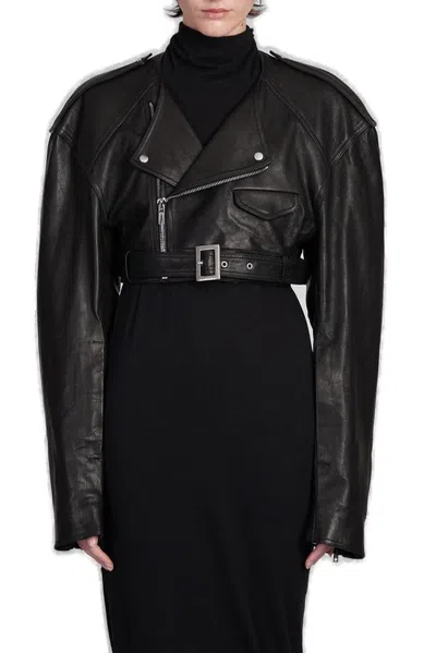 Rick Owens Micro Cropped Leather Biker Jacket In Black | ModeSens