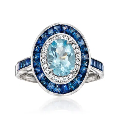 Ross-simons Aquamarine And Sapphire Ring With . Diamonds In 14kt White ...