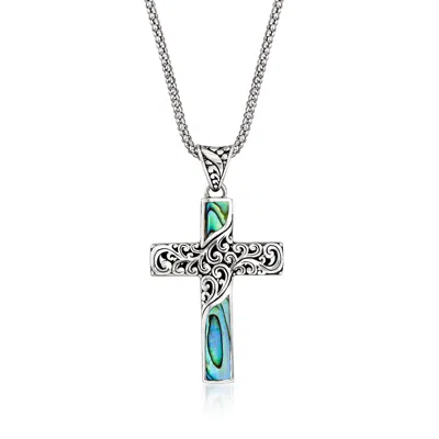 Ross-simons Black Abalone Shell Bali-style Cross Pendant Necklace In ...
