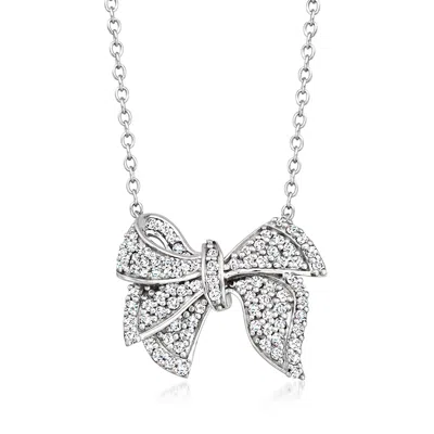 Ross-simons Diamond Bow Necklace In Sterling Silver | ModeSens
