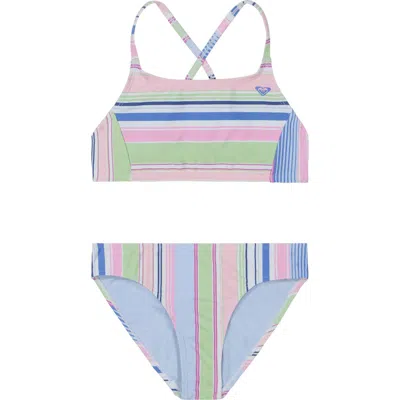 Roxy Kids' Salty Stripe Two-piece Swimsuit In Skyway | ModeSens