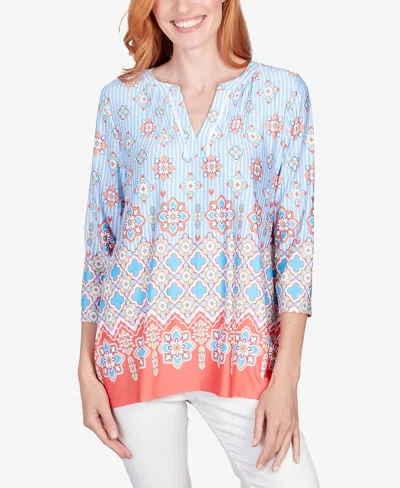 Ruby Rd. Plus Size Tile Pull Border Print Sharkbite Top In Guava Multi ...
