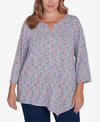 Ruby Rd. Plus Size Scoop Neck With Bar Detail Spacedye Knit Top In ...
