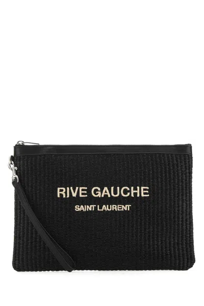 Saint Laurent Black Raffia Clutch In 1050 | ModeSens