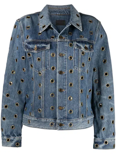 Saint Laurent Eyelet-embellished Denim Jacket In Blau | ModeSens