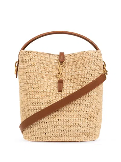 Saint Laurent Le 37 Raffia Bucket Bag In Neutrals | ModeSens