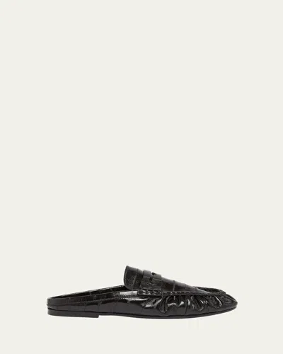 Saint Laurent Le Loafer Embossed Mules In Nero | ModeSens