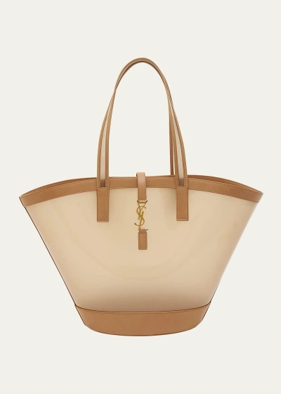 Saint Laurent Medium Ysl Vinyl Tote Basket Tote Bag In Neutral | ModeSens