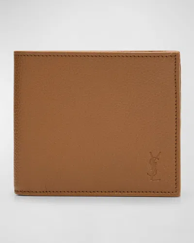 Saint Laurent Men's Ysl Bifold Wallet In Leather In Chestnut | ModeSens