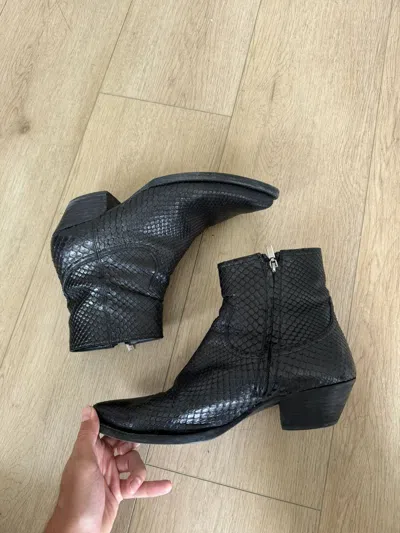 Pre-owned Saint Laurent Python Lukas Boots In Black | ModeSens