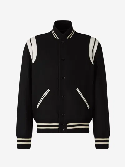 Saint Laurent Teddy Bomber Jacket In Black | ModeSens