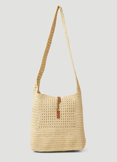 Saint Laurent Ysl Crochet Raffia Hobo Bag In Cream | ModeSens