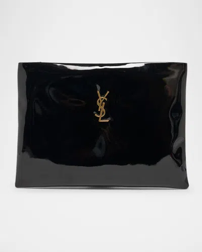 Saint Laurent Ysl Large Zip Pouch Clutch Bag In Puffy Patent ...