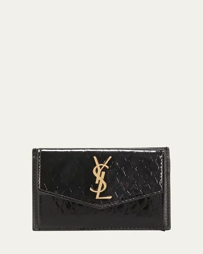 Saint Laurent Ysl Monogram Envelope Flap Card Case In Python-embossed ...