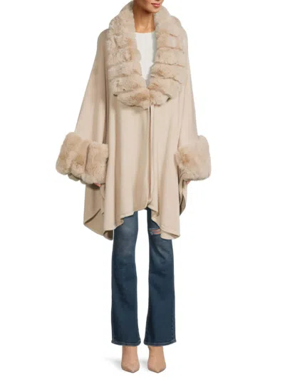 Saks Fifth Avenue Women's Faux Fur Trim Asymmetric Ruana In Cream ...
