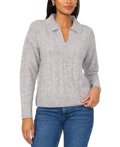Sam & Jess Women's Collared Cable Knit Sweater In Light Heather Grey ...