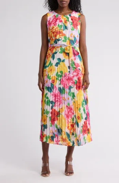 Sandra Darren Floral Sleeveless Pleated Maxi Dress In Ivory Multi ...