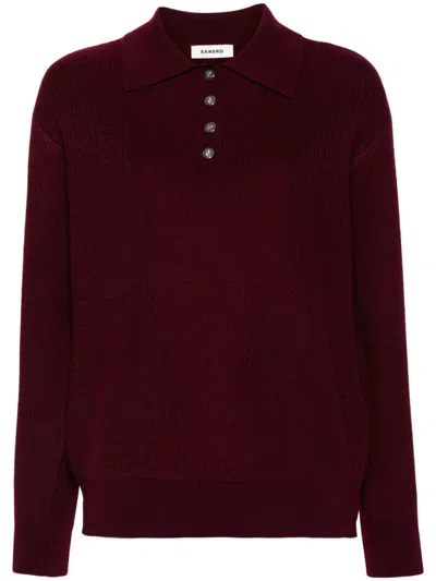 Sandro Cable-knit Polo Sweater In Red | ModeSens