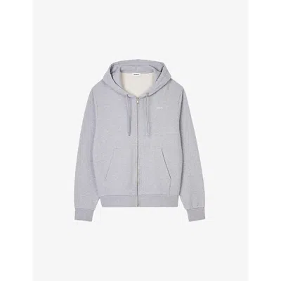 Sandro Mens Brand-embroidered Zip-up Cotton-jersey Hoody In Noir / Gris ...
