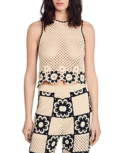 Sandro Women's Crochet Knit Top In Beige Black | ModeSens