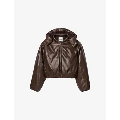 Sandro Womens Detachable-hood Padded Leather Jacket Bruns | ModeSens