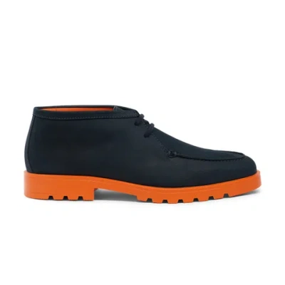 Santoni Men's Blue And Orange Nubuck Desert Boot | ModeSens