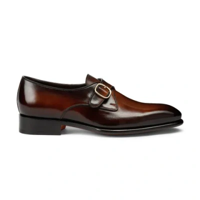 Santoni Men's Brown Leather Single-buckle Shoe In Dark Brown | ModeSens