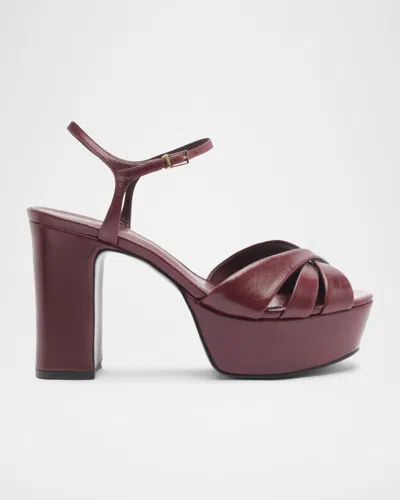 Schutz 100mm Keefa Leather Platform Sandals In Burgundy | ModeSens
