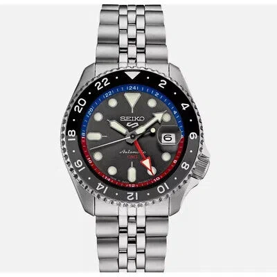 Pre-owned Seiko Mens 5 Sports Ssk019 Gmt Black Dial Stainless Steel ...